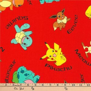 kaufman pokemon characters red, fabric by the yard