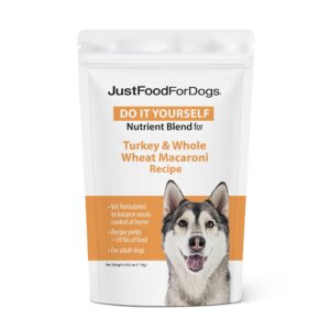 justfoodfordogs diy nutrient blend for homemade dog food, turkey & whole wheat macaroni recipe