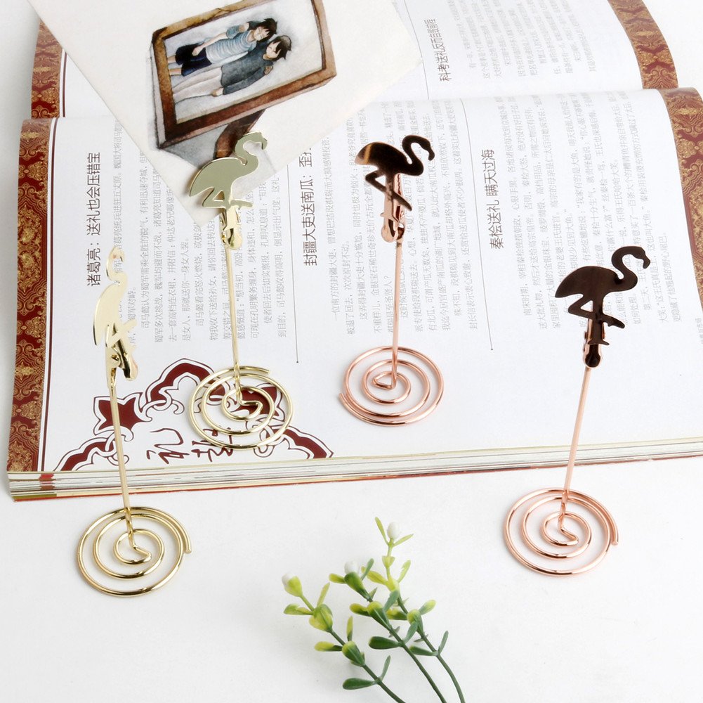 KIPETTO 10PCS Table Number Holder Name Place Card Holder with Flamingo Menu Memo Clips for Wedding Party Favors, Rosegold