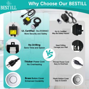 BESTILL Sink Top Garbage Disposal Air Switch Kit with Single Outlet, UL Listed, Chrome Long Push Button with Brass Cover