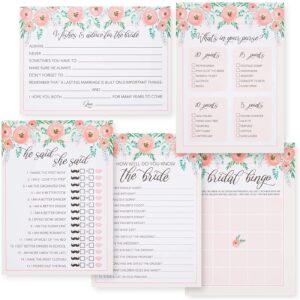 juvale set of 5 bridal shower games for 50 guests, wedding and engagement party activities, pink floral design