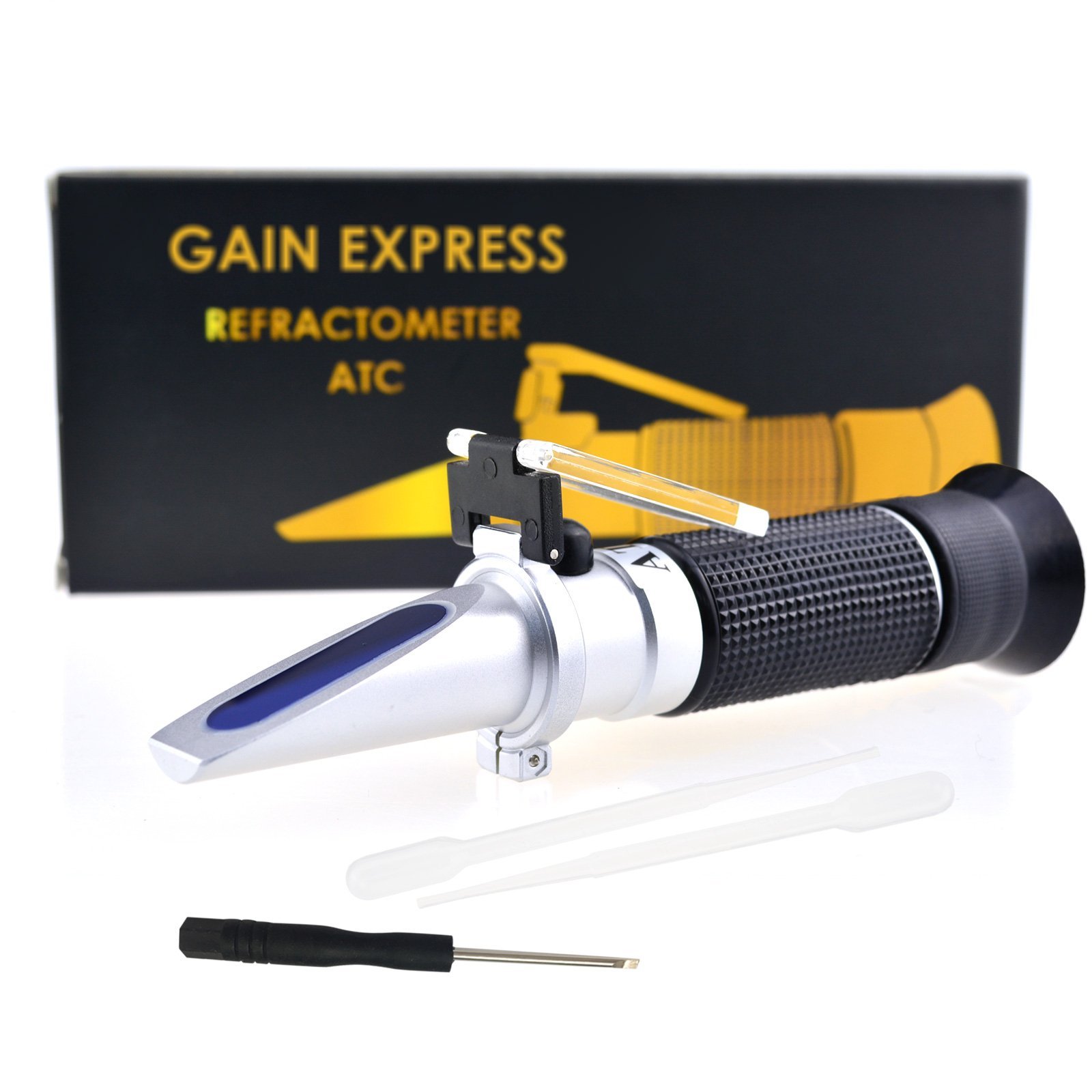 Gain Express 0-32% Brix Refractometer ATC High-Concentrated Sugar Solution Content Test Tool 0.2% Division, Homebrew Tester Meter, Brandy Beer Fruits Vegetables Juices Soft Drinks