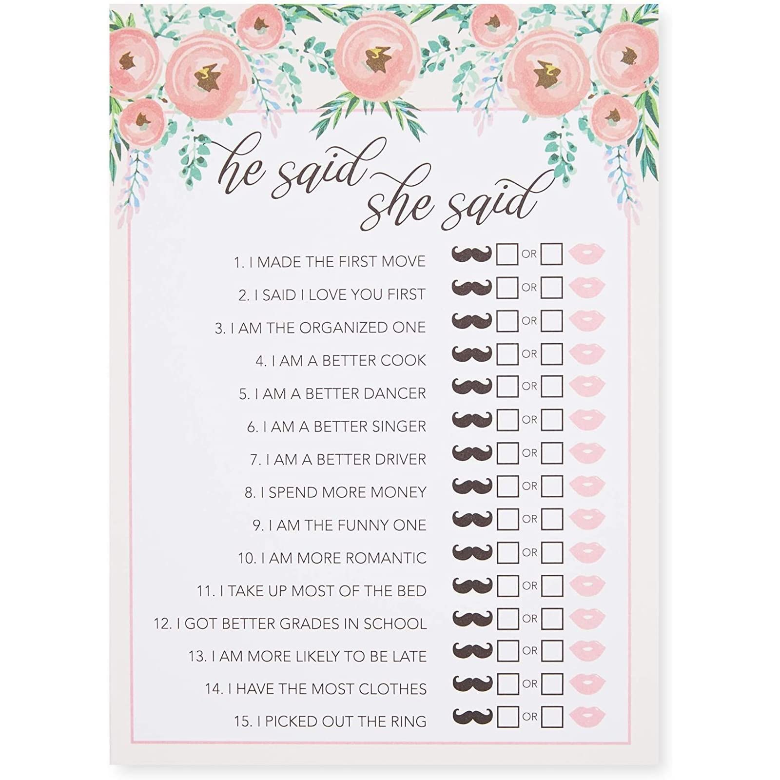 Juvale Set of 5 Bridal Shower Games for 50 Guests, Wedding and Engagement Party Activities, Pink Floral Design