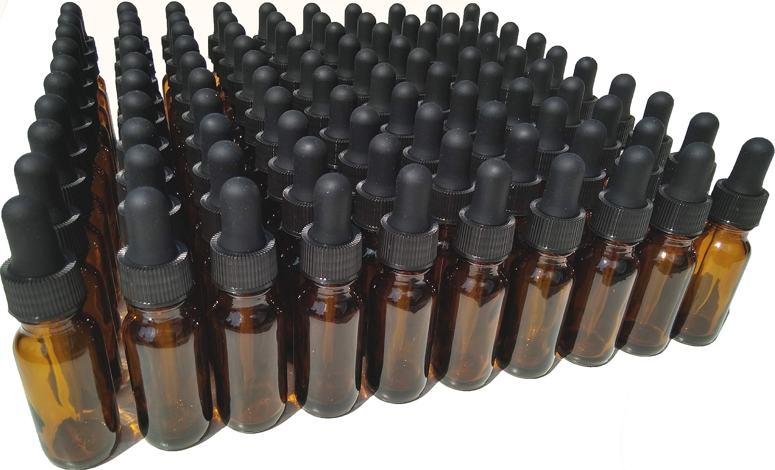 Dropper Stop® 1/2 oz Amber Glass Dropper Bottles (15mL) with Tapered Glass Droppers - Pack of 100