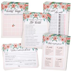 Juvale Set of 5 Bridal Shower Games for 50 Guests, Wedding and Engagement Party Activities, Pink Floral Design