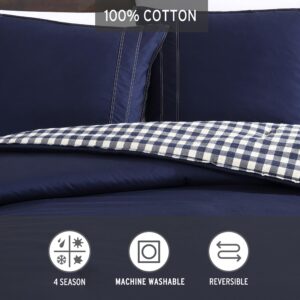 Eddie Bauer - Queen Duvet Cover Set, Cotton Reversible Bedding with Matching Shams, Stylish Home Decor (Kingston Navy, Queen)