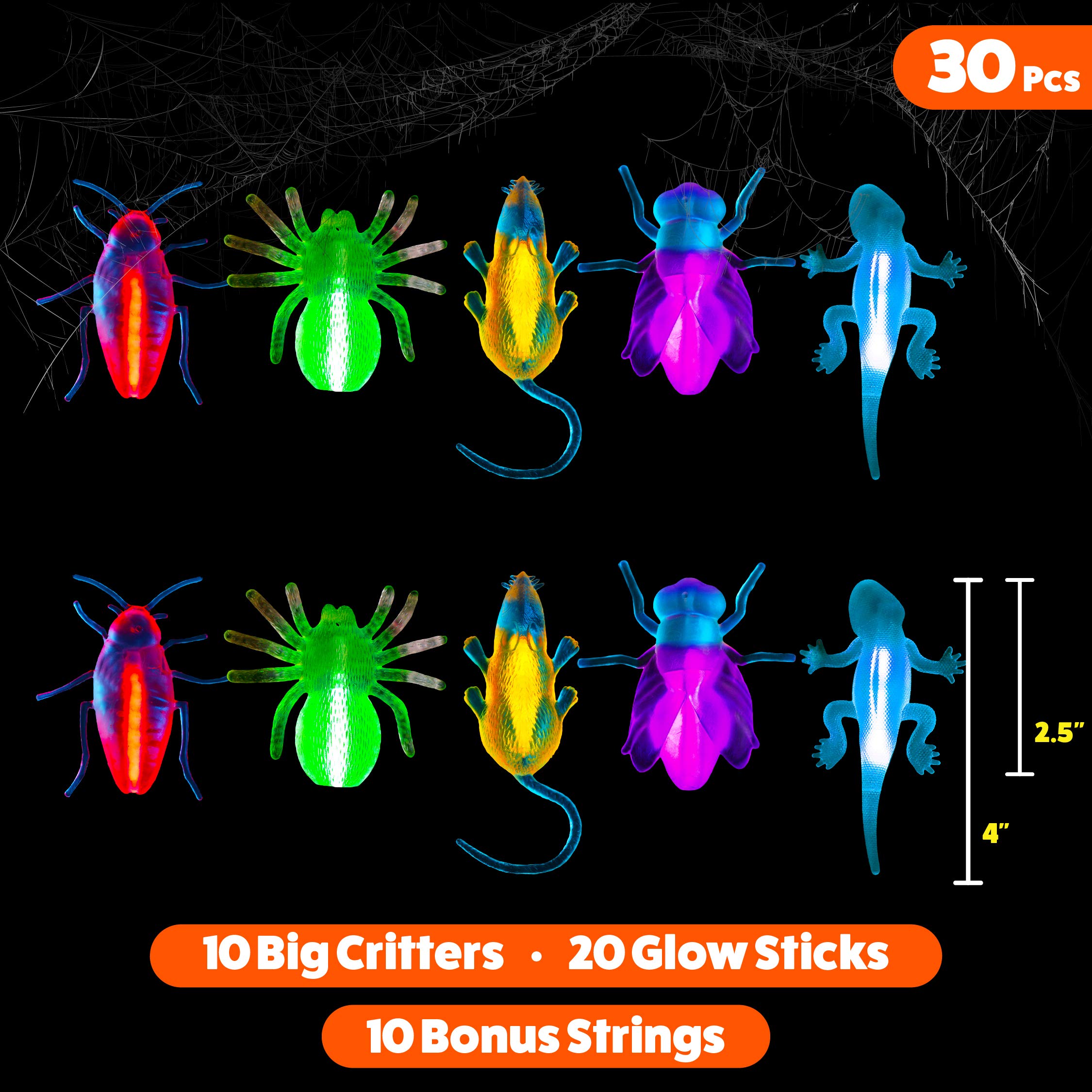 Glow Critters and Halloween Trick or Treat - Glow Sticks Party Favors - Glow in The Dark Party Supplies