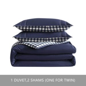 Eddie Bauer - Queen Duvet Cover Set, Cotton Reversible Bedding with Matching Shams, Stylish Home Decor (Kingston Navy, Queen)