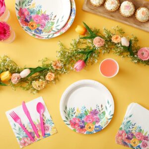 Juvale 144-Piece Tea Party Supplies - Floral Paper Plates, Napkins, Cups and Cutlery for Bridal Shower, Wedding, Girls Baby Shower (Serves 24)