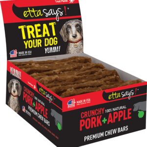 etta says! Premium Crunchy Chew Bars - All Natural - Pork + Apple - Made in The USA (12 Count Pack of 1)