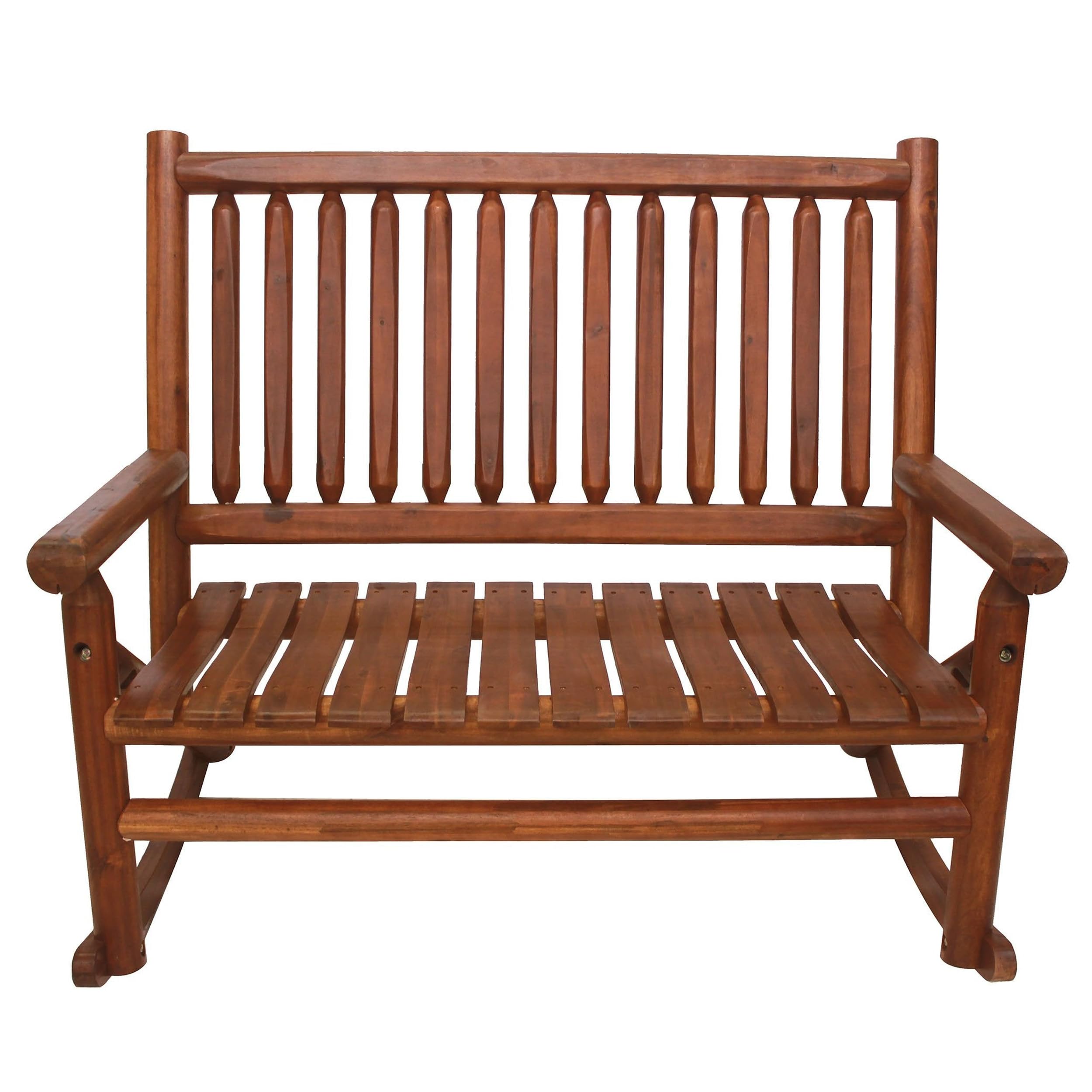 Leigh Country Double Porch Rocking Chair with Curved Seat Slats, Wide Seat, and Stained Finish for Lawn, Garden, and Patio Spaces, Honey