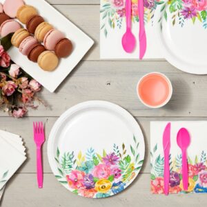 Juvale 144-Piece Tea Party Supplies - Floral Paper Plates, Napkins, Cups and Cutlery for Bridal Shower, Wedding, Girls Baby Shower (Serves 24)