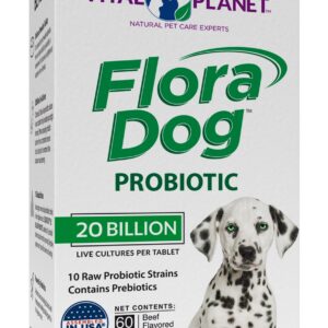 Vital Planet - Flora Dog Probiotic Chewable Tablets Supplement with 20 Billion Cultures and 10 Strains, High Potency Immune and Digestive Support Probiotics for Dogs, 60 Beef Flavored Chewable Tablets