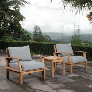 modway eei-1487-nat-gry-set marina premium grade a teak wood outdoor patio furniture set, two armchairs and side table, natural gray