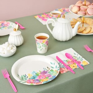 Juvale 144-Piece Tea Party Supplies - Floral Paper Plates, Napkins, Cups and Cutlery for Bridal Shower, Wedding, Girls Baby Shower (Serves 24)