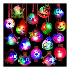 halloween lights- 24 pcs halloween led necklace bracelets pumpkin ghost pirate spider eyeball halloween party favor light up flashing decoration trick treats gift bag fillers for women men family pack