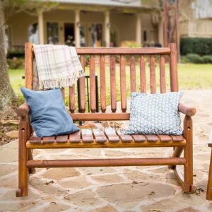 Leigh Country Double Porch Rocking Chair with Curved Seat Slats, Wide Seat, and Stained Finish for Lawn, Garden, and Patio Spaces, Honey