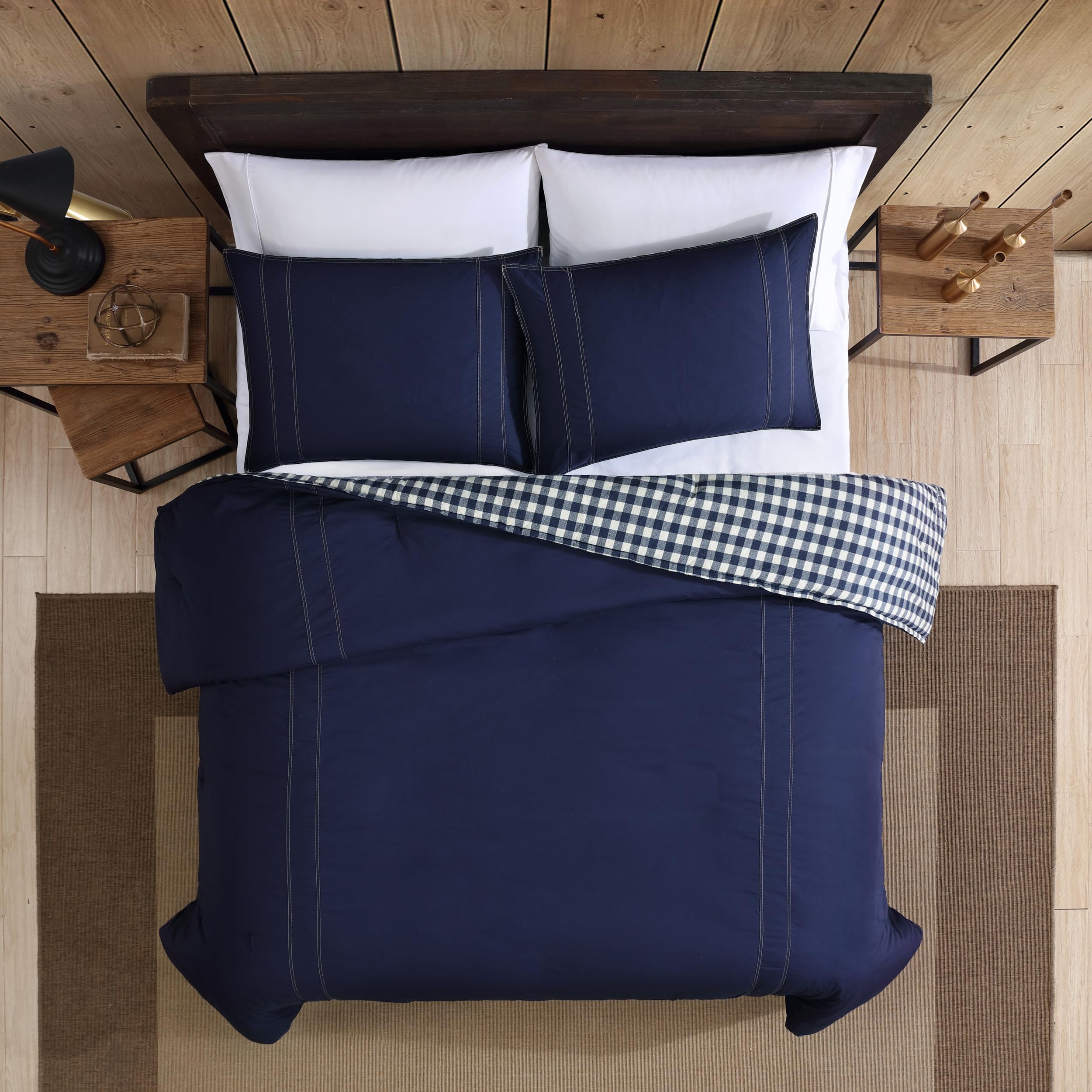 Eddie Bauer - Queen Duvet Cover Set, Cotton Reversible Bedding with Matching Shams, Stylish Home Decor (Kingston Navy, Queen)