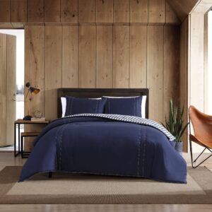 eddie bauer - queen duvet cover set, cotton reversible bedding with matching shams, stylish home decor (kingston navy, queen)