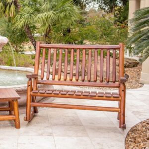 Leigh Country Double Porch Rocking Chair with Curved Seat Slats, Wide Seat, and Stained Finish for Lawn, Garden, and Patio Spaces, Honey