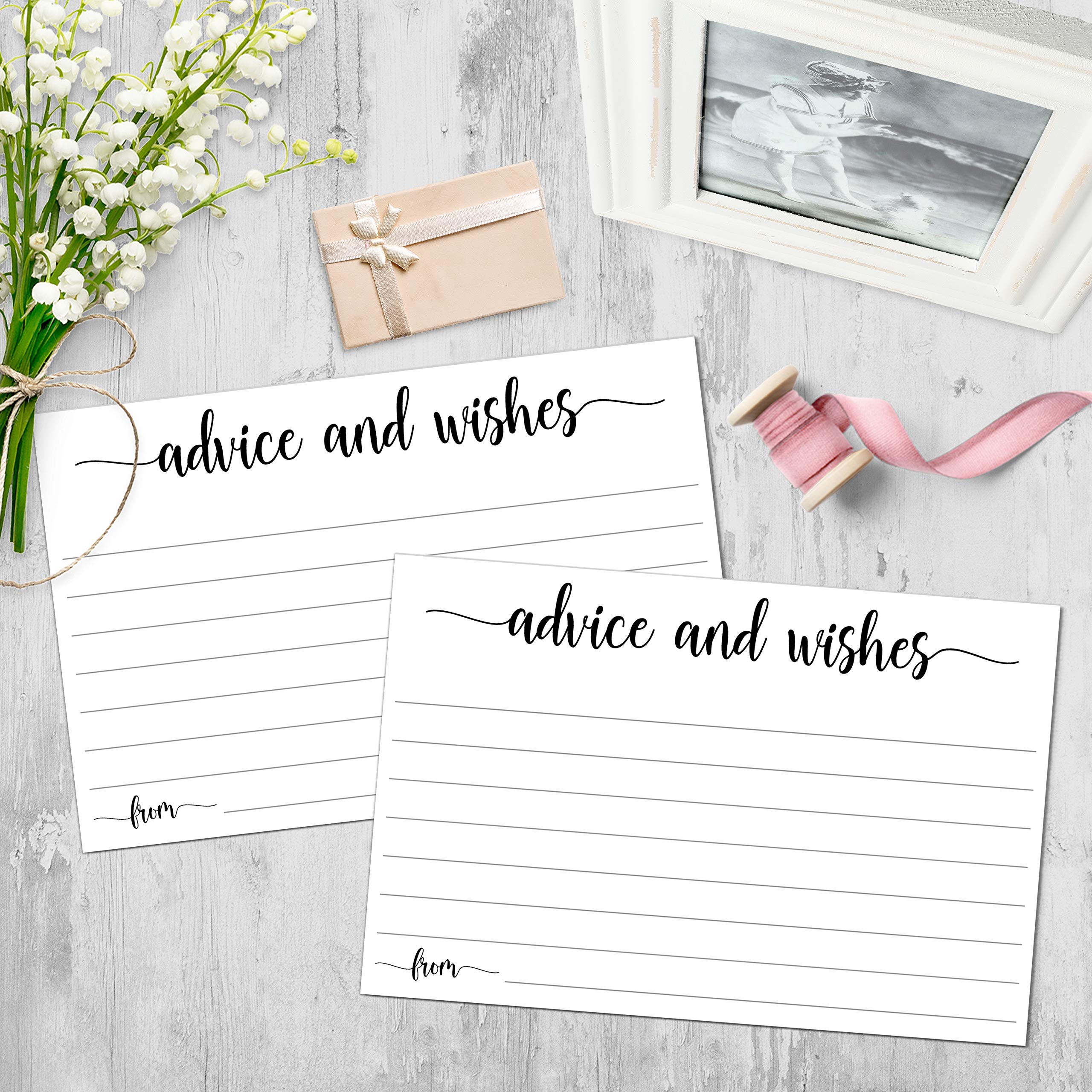 321Done Advice and Wishes Cards (50 Cards) 4" x 6" White Blank Well Wishes for Wedding, Bridal, Mr and Mrs, Retirement, Baby Shower - Words of Wisdom - Made in USA