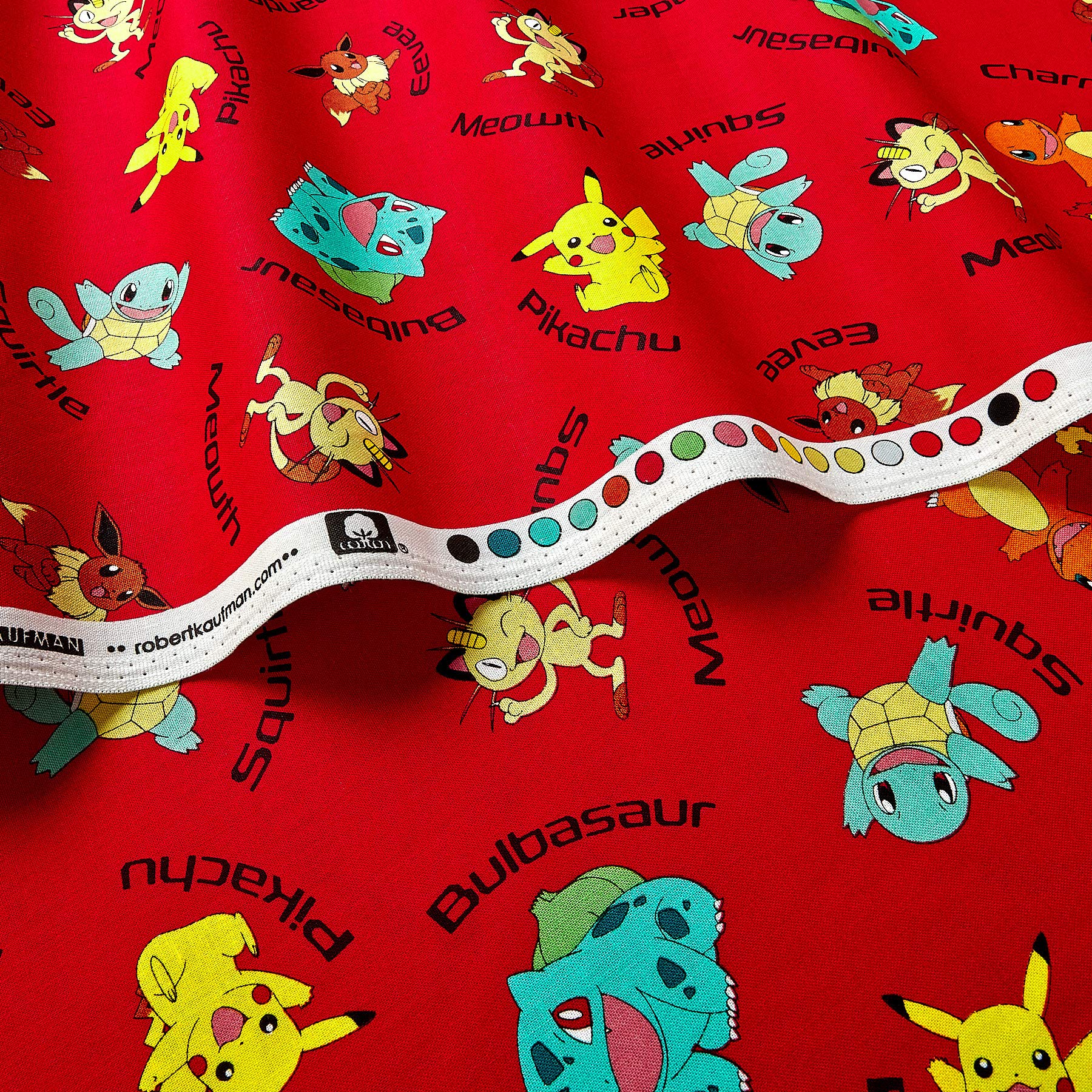 Kaufman Pokemon Characters Red, Fabric by the Yard