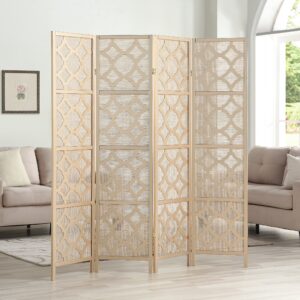 Roundhill Furniture Quarterfoil Infused Diamond Design 4-Panel Room Divider, Gold