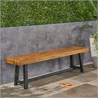 Christopher Knight Home Toby Outdoor Acacia Wood Bench, Sandblast Teak Finish and Black