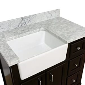 Kitchen Bath Collection Zelda 36-inch Farmhouse Vanity (Carrara/Chocolate): Includes Chocolate Cabinet with Authentic Italian Carrara Marble Countertop and White Ceramic Farmhouse Apron Sink