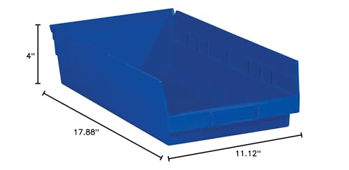 Top Pack Supply Plastic Shelf Bin Boxes, 17 7/8" x 11 1/8" x 4", Blue (Pack of 8)