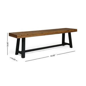 Christopher Knight Home Toby Outdoor Acacia Wood Bench, Sandblast Teak Finish and Black