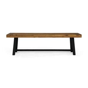 christopher knight home toby outdoor acacia wood bench, sandblast teak finish and black