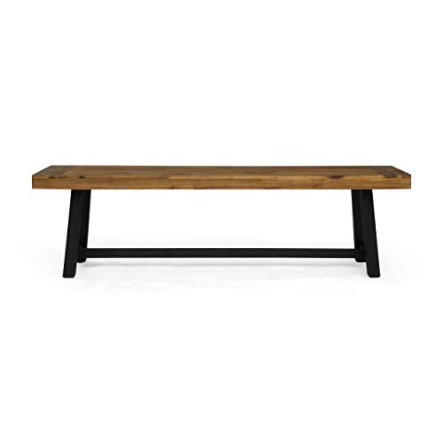 Christopher Knight Home Toby Outdoor Acacia Wood Bench, Sandblast Teak Finish and Black