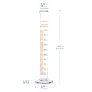 StonyLab 2-Pack 100ml Borosilicate Glass Graduated Cylinder Measuring Cylinder