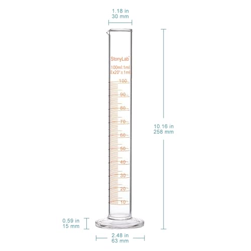 StonyLab 2-Pack 100ml Borosilicate Glass Graduated Cylinder Measuring Cylinder