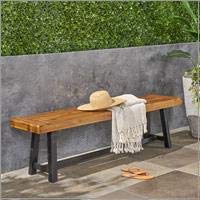 Christopher Knight Home Toby Outdoor Acacia Wood Bench, Sandblast Teak Finish and Black