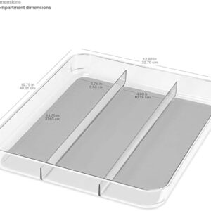 madesmart Utensil Tray - Large | Light Grey | Clear Soft Grip Collection | 3-compartment | Soft-grip Lining | Non-slip Feet | BPA-free