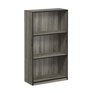 furinno basic 3-tier bookcase storage shelves, french oak grey/black