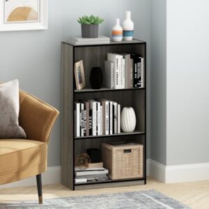 FURINNO Basic 3-Tier Bookcase Storage Shelves, French Oak Grey/Black