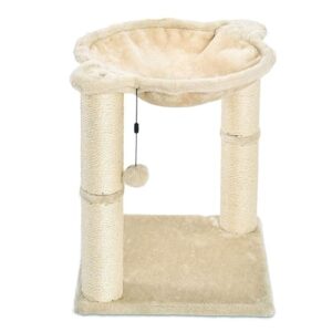 amazon basics cat tower with hammock and scratching posts for indoor cats, 15.8 x 15.8 x 19.7 inches, beige