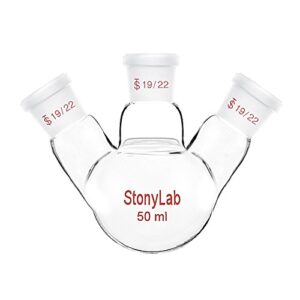 stonylab glass 50 ml heavy wall 3 neck round bottom flask rbf, with 19/22 center and side standard taper outer joint, 500 ml