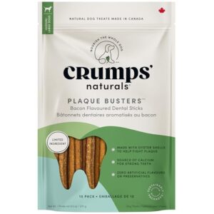 crumps' naturals bacon dental dog treats (10 count), 7"