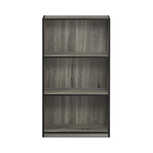 FURINNO Basic 3-Tier Bookcase Storage Shelves, French Oak Grey/Black