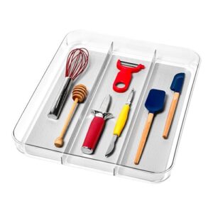 madesmart utensil tray - large | light grey | clear soft grip collection | 3-compartment | soft-grip lining | non-slip feet | bpa-free