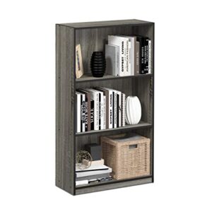 FURINNO Basic 3-Tier Bookcase Storage Shelves, French Oak Grey/Black