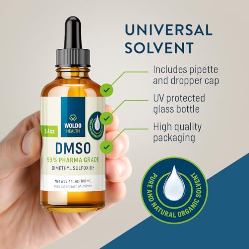 DMSO 99.9% Pharmaceutical Grade with 99.9% Purity & Low Odor - 3.38oz (Dimethyl Sulfoxide) Glass Bottle with Dropper