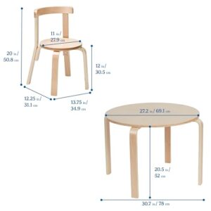 ECR4Kids Bentwood Round Table and Curved Back Chair Set, Kids Furniture, Natural, 5-Piece