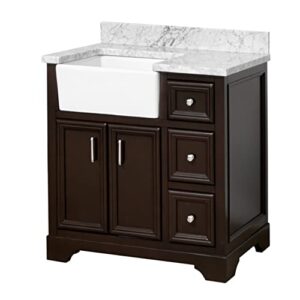 Kitchen Bath Collection Zelda 36-inch Farmhouse Vanity (Carrara/Chocolate): Includes Chocolate Cabinet with Authentic Italian Carrara Marble Countertop and White Ceramic Farmhouse Apron Sink