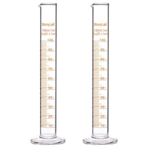 stonylab 2-pack 100ml borosilicate glass graduated cylinder measuring cylinder