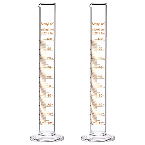 StonyLab 2-Pack 100ml Borosilicate Glass Graduated Cylinder Measuring Cylinder